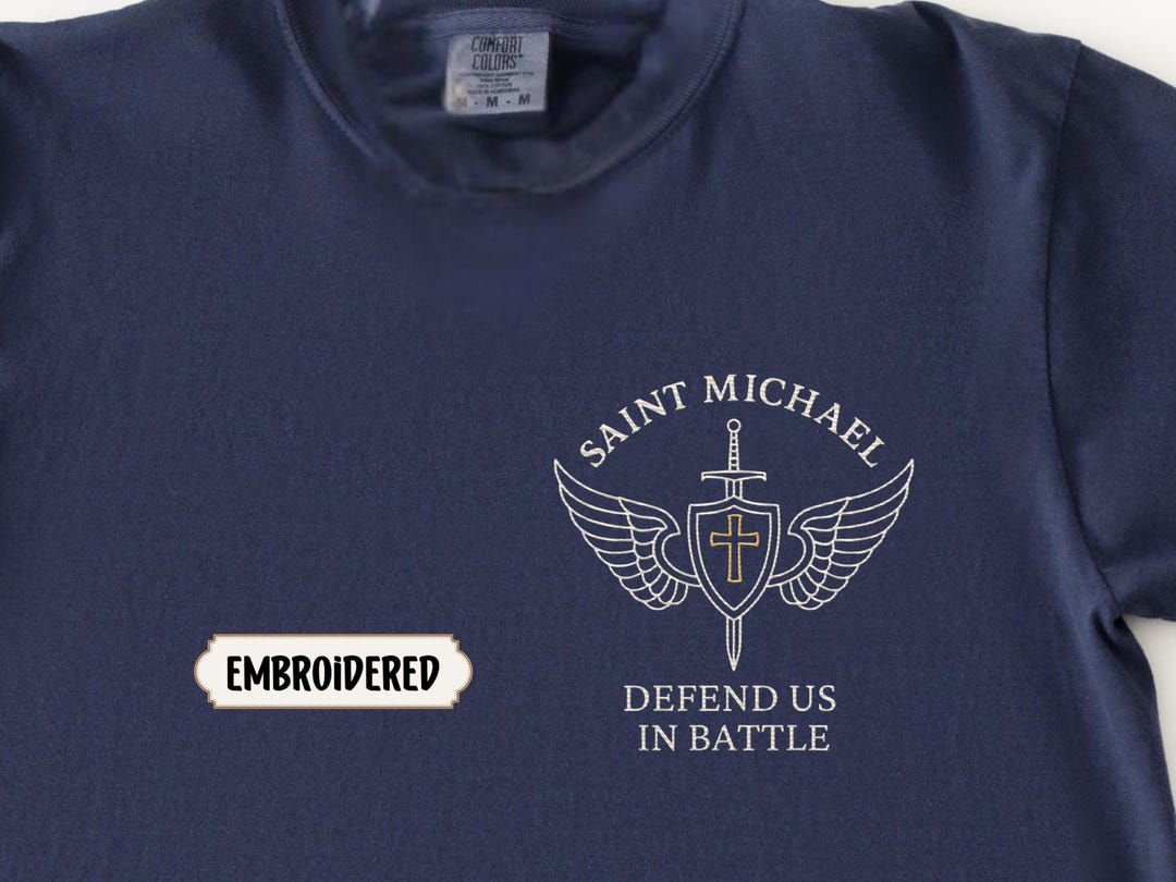 Saint Michael Police Officer Gift, Embroidered Comfort Colors T-shirt ...