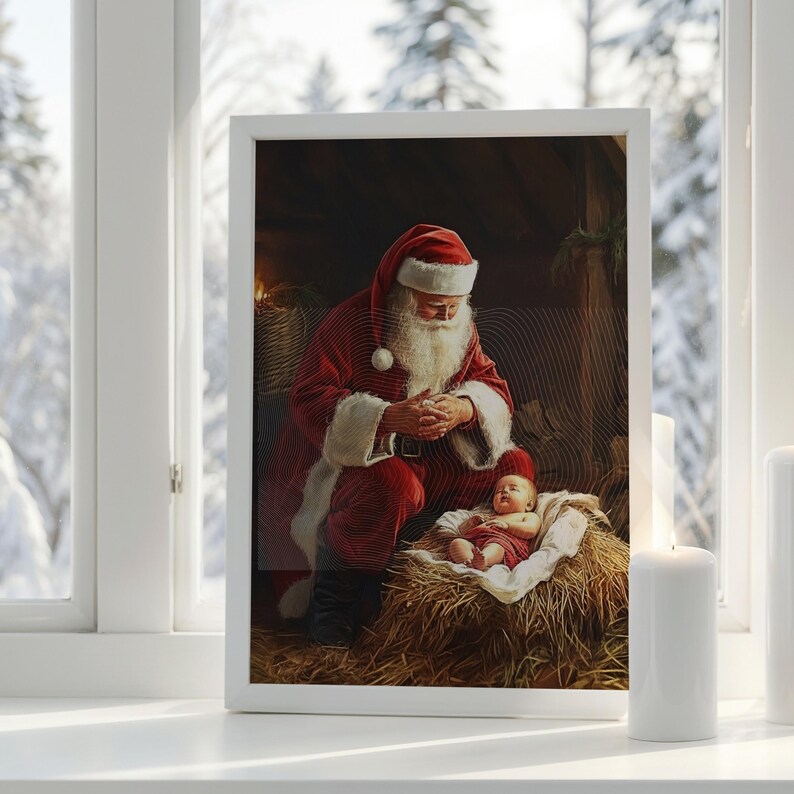 Santa and Baby Jesus Nativity Digital Downloads Christmas Wall Art ...