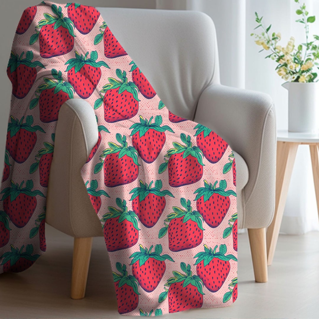 Strawberry Blanket, Cottagecore Blanket, Throw Blanket, Strawberry ...