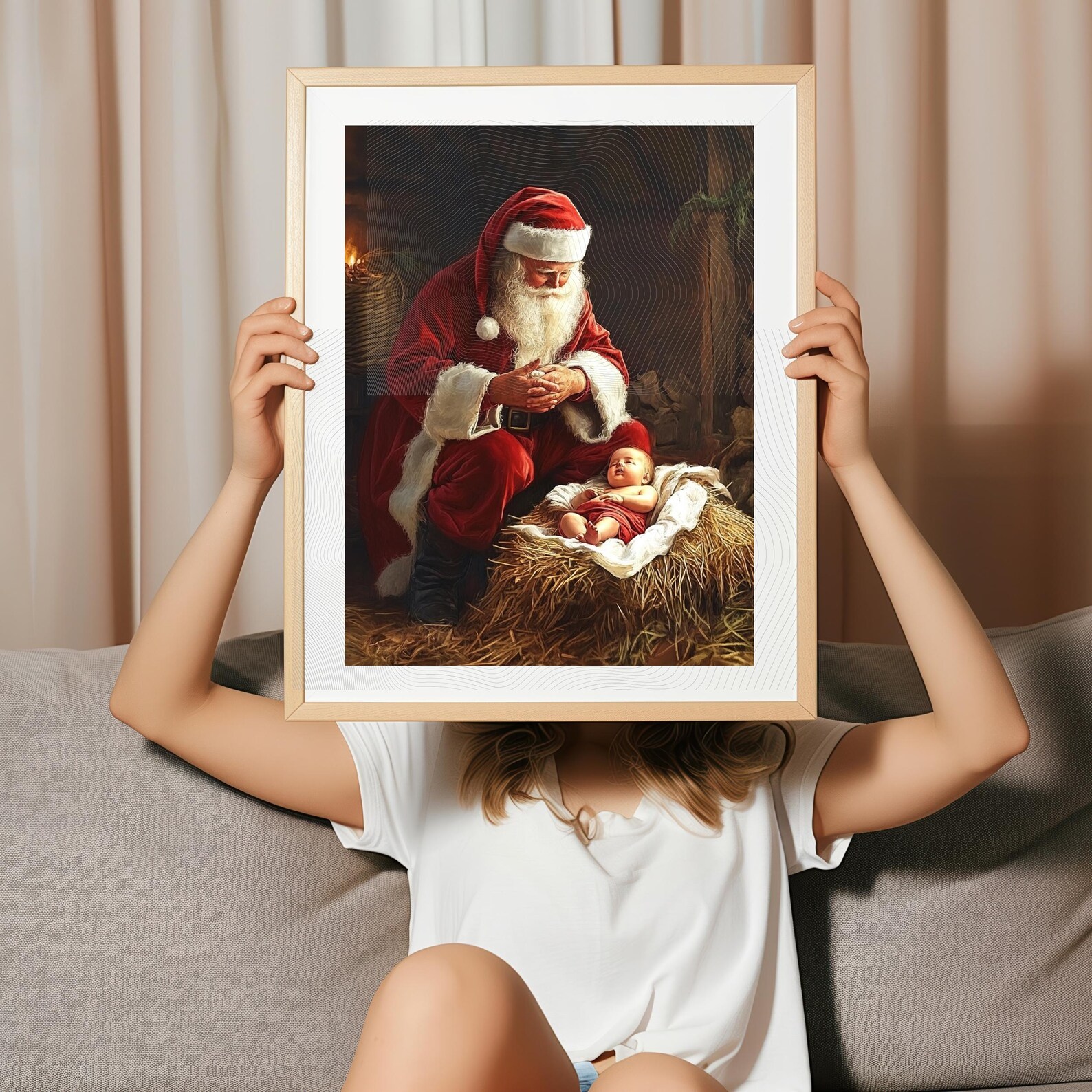 Santa and Baby Jesus Nativity Digital Downloads Christmas Wall Art ...