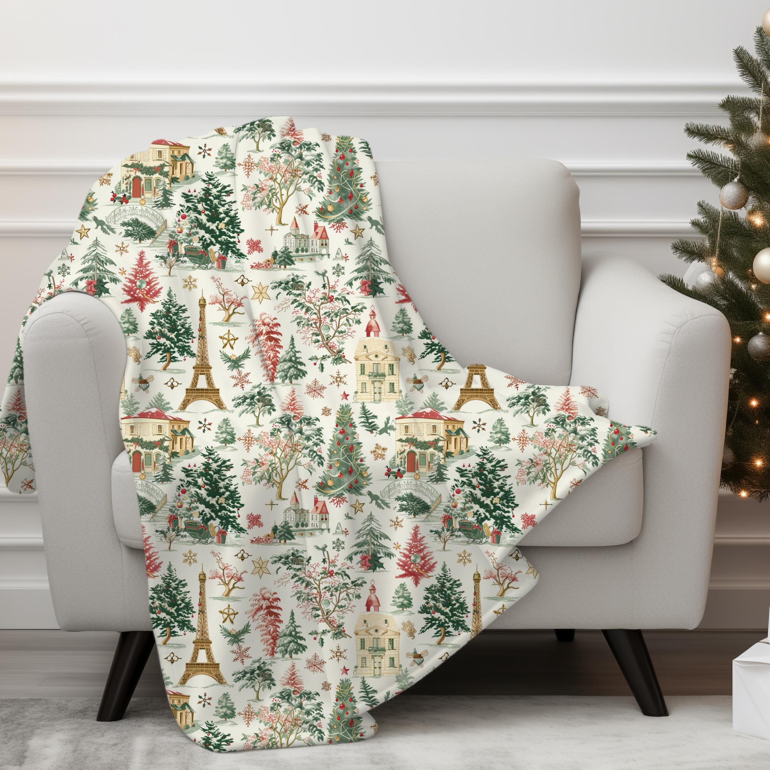 Christmas Toile De Jouy Blanket Custom Toile Christmas in Paris Throw ...