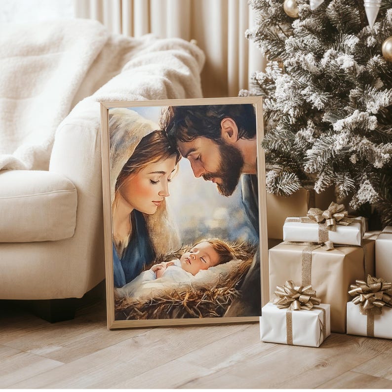 Christmas Poster Holy Family Religious Wall Art Prints Catholic Gift ...