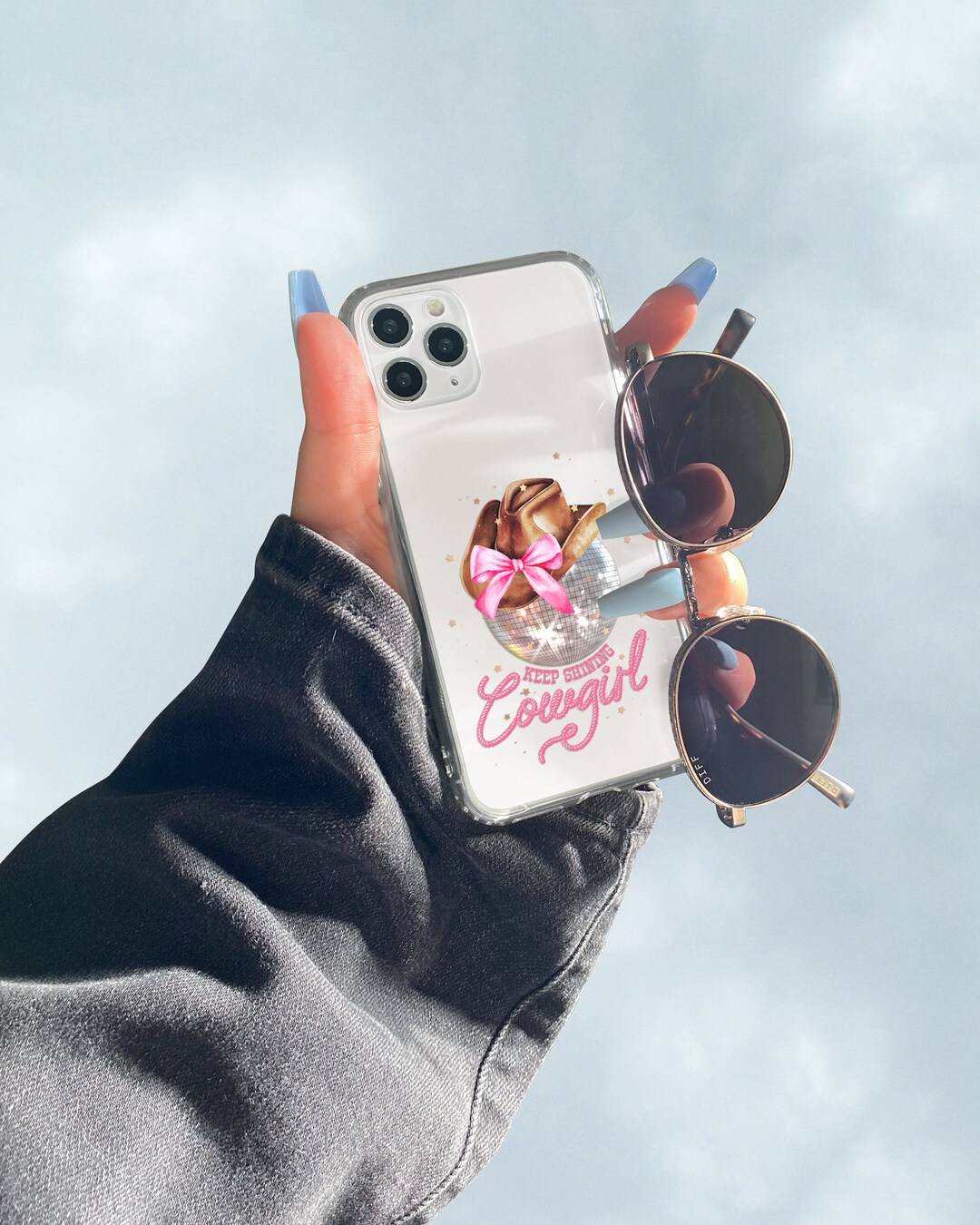 Coquette Disco Cowgirl Clear Phone Case, Pink Bow Cell Phone Case, Girly Cowgirl Phone Case ...