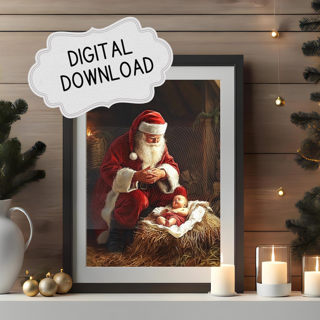 Santa and Baby Jesus Nativity Digital Downloads Christmas Wall Art ...