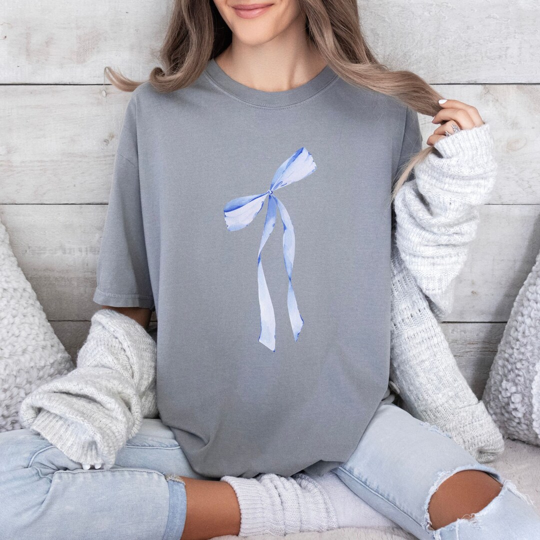 Coquette Shirt, Baby Blue Bow T-shirt, Trendy Ribbon Tee, Cute Ribbon ...