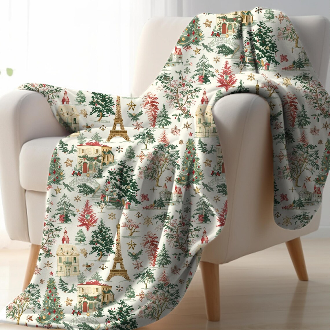 Christmas Toile De Jouy Blanket Custom Toile Christmas in Paris Throw ...