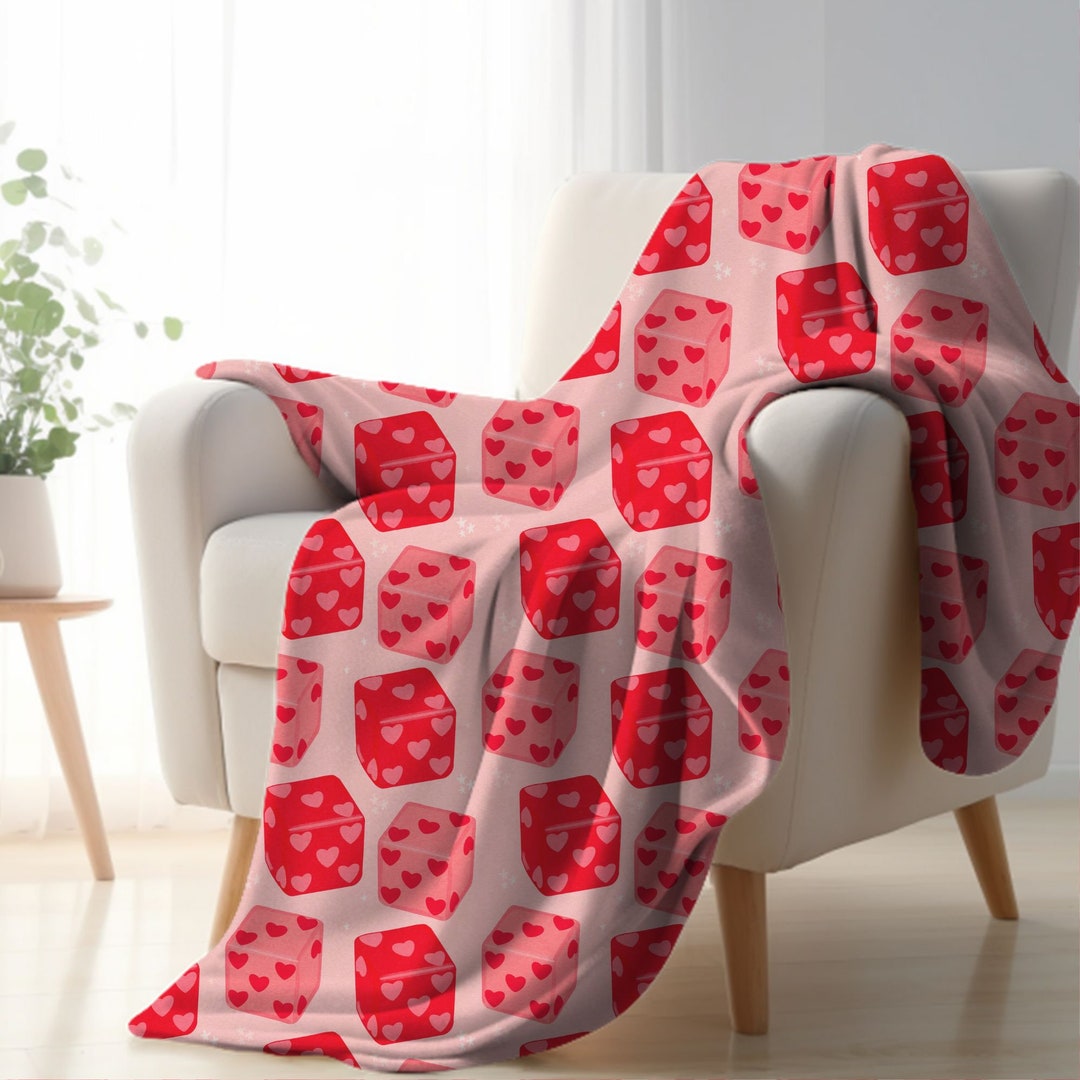 Pink Love Heart Dice Blanket , Retro Dice Cute Valentine Blanket, Dorm ...