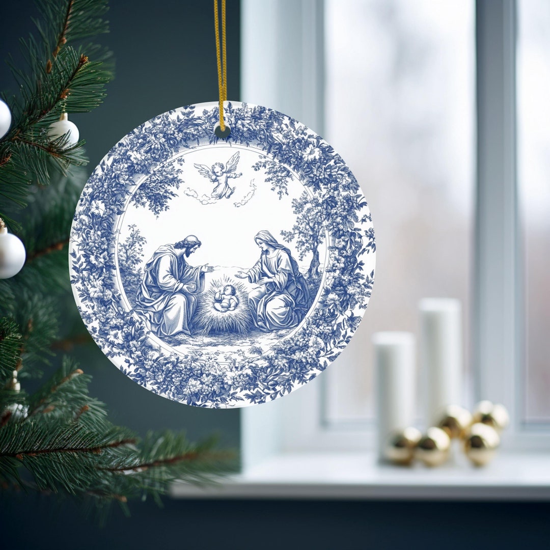 Christian Ornament, Nativity Toile De Jouy Christmas Ornament, Catholic ...