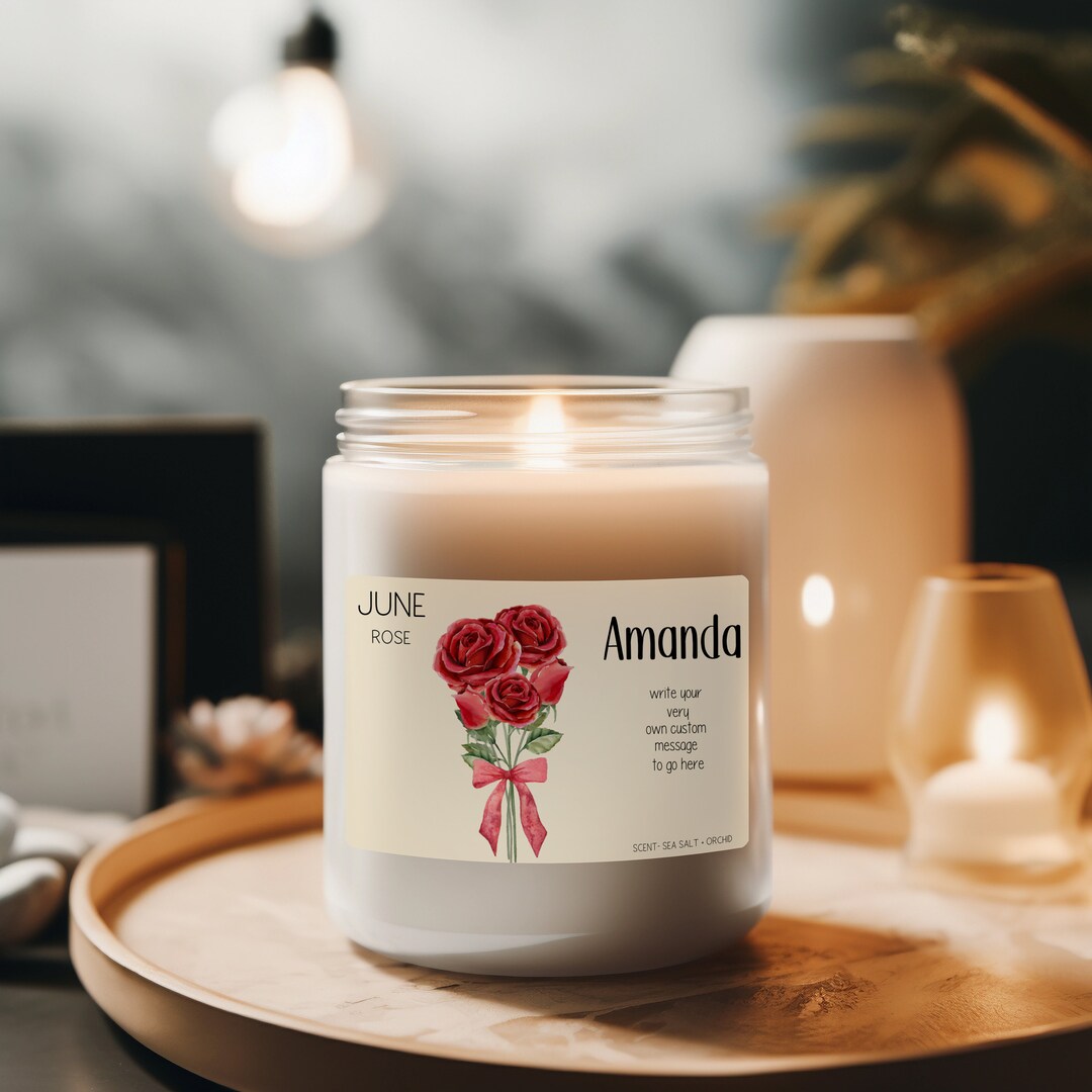 Personalized Birth Month Candle, Birth Flower Gift Candle, Birthday ...