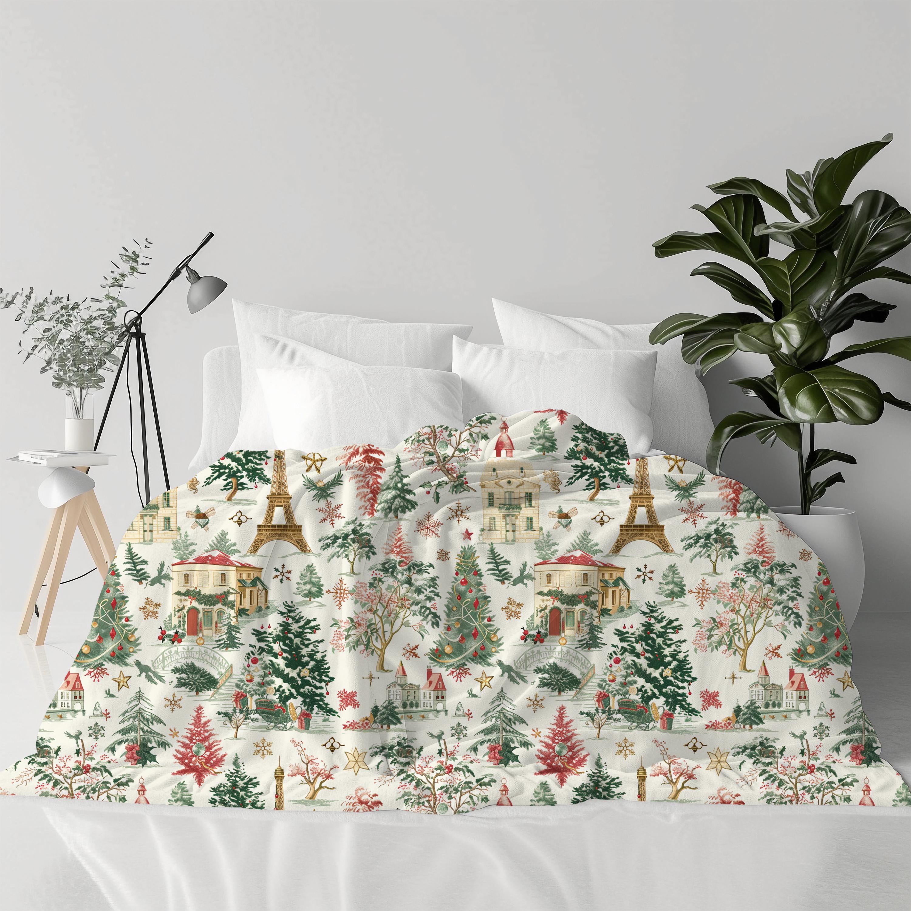 Christmas Toile De Jouy Blanket Custom Toile Christmas in Paris Throw ...