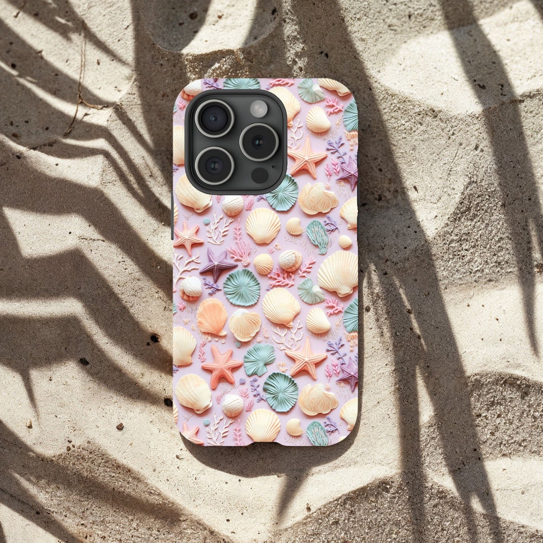 Seashells Phone Case, Faux 3D Pastel Seashell Tough Phone Case, Pretty ...