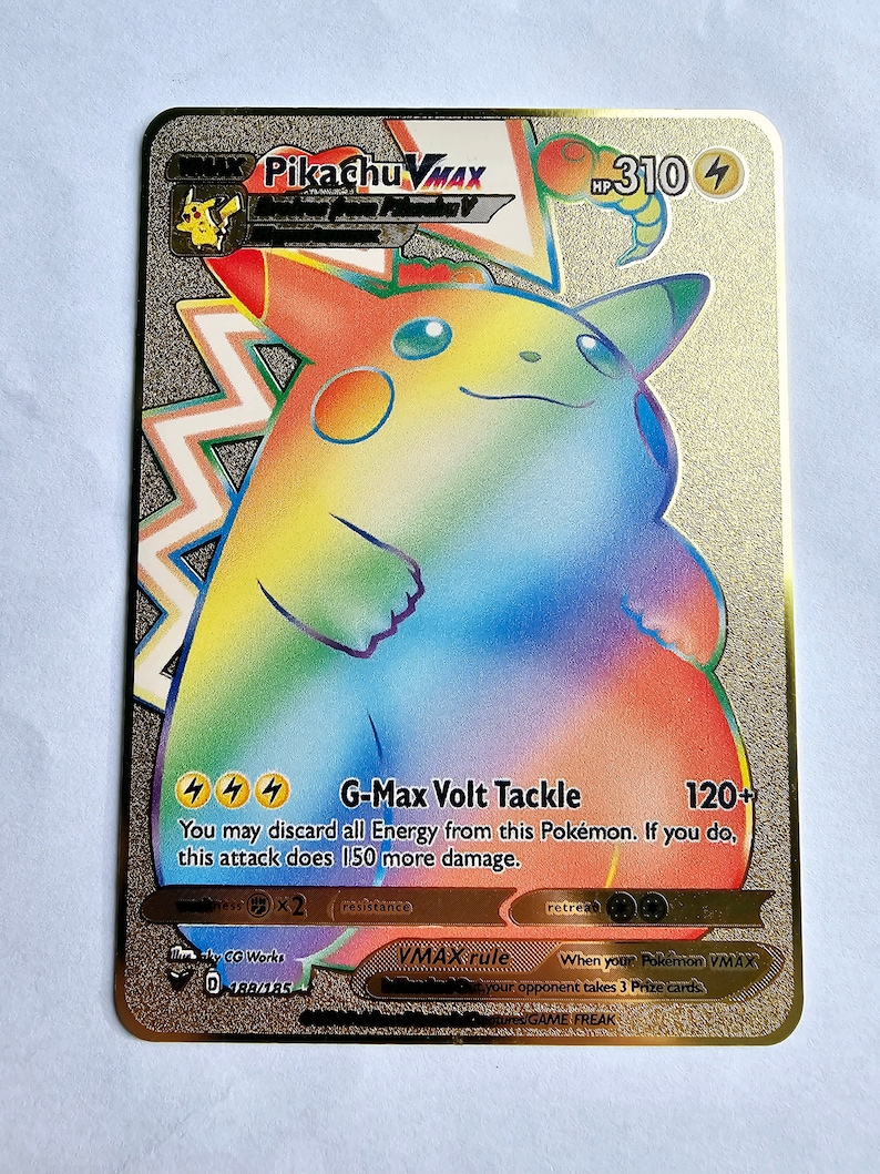 Pokemon Card Pikachu Metal Gold Rainbow Pokémon - Etsy