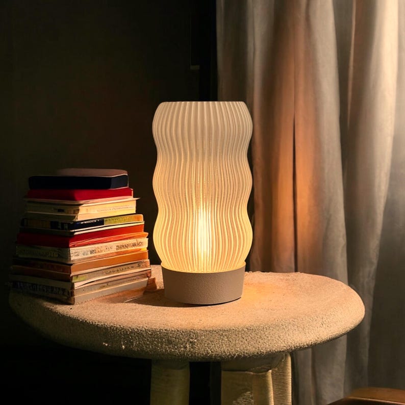 Custom 3D Printed Wavy Minimalist Retro Table Lamp for Bedside Reading ...