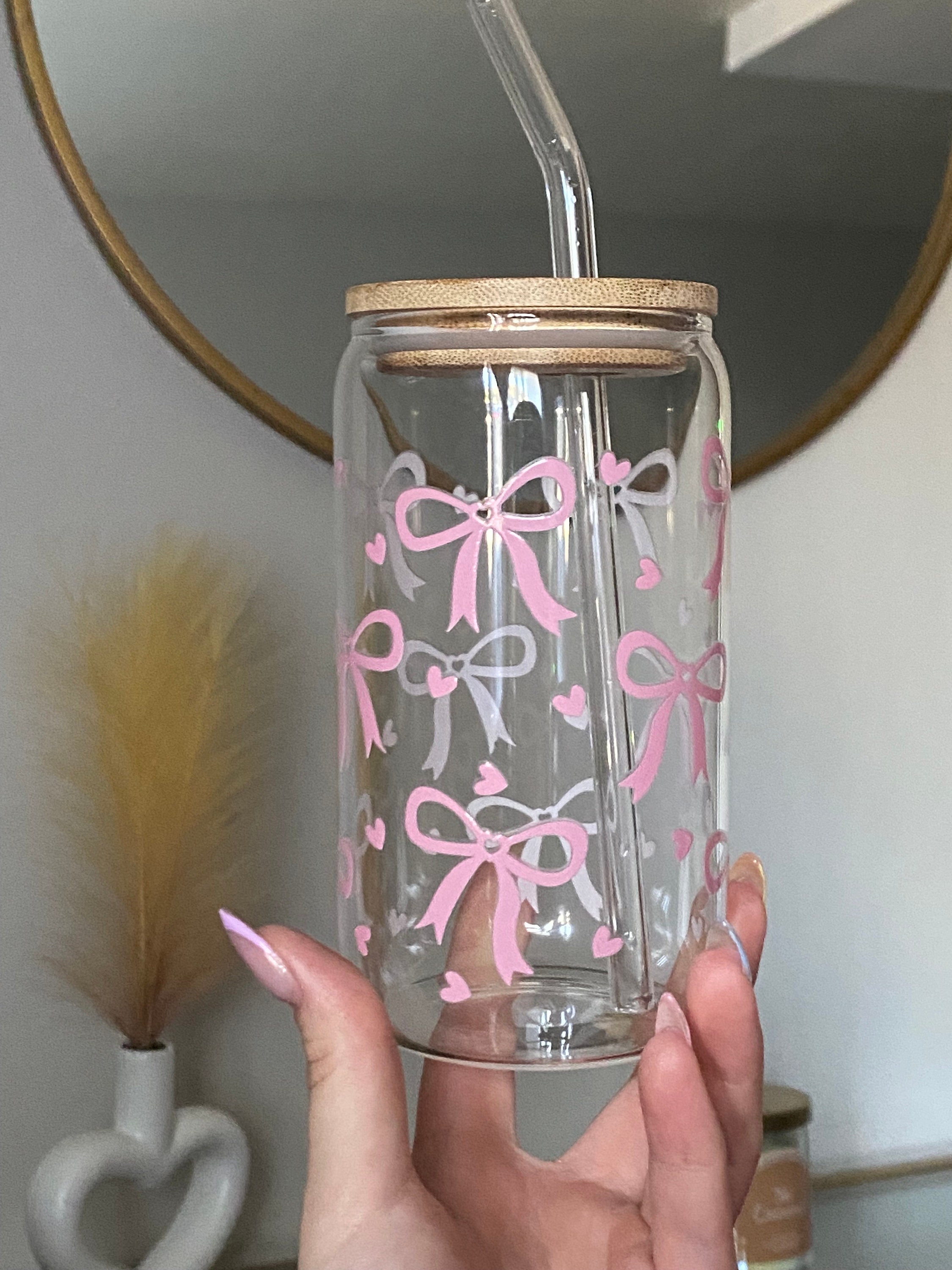 Pink Bows and Hearts Coquette Glass Cup - Etsy
