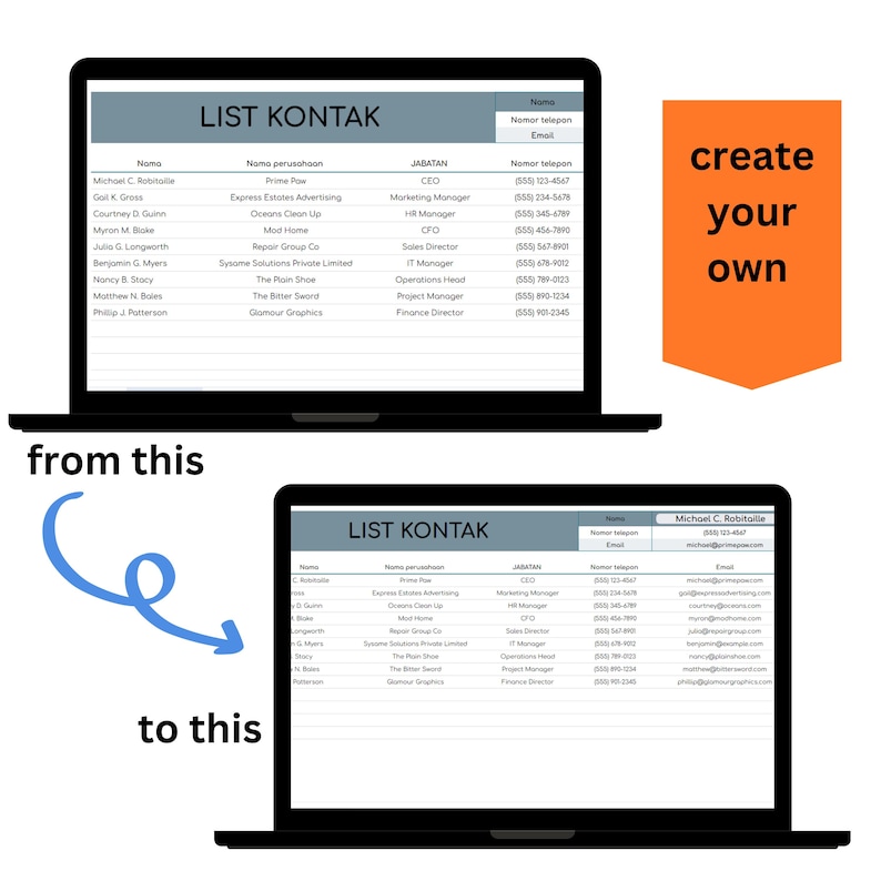 Contact List Template, Google Sheets Contact Manager for Small Business ...