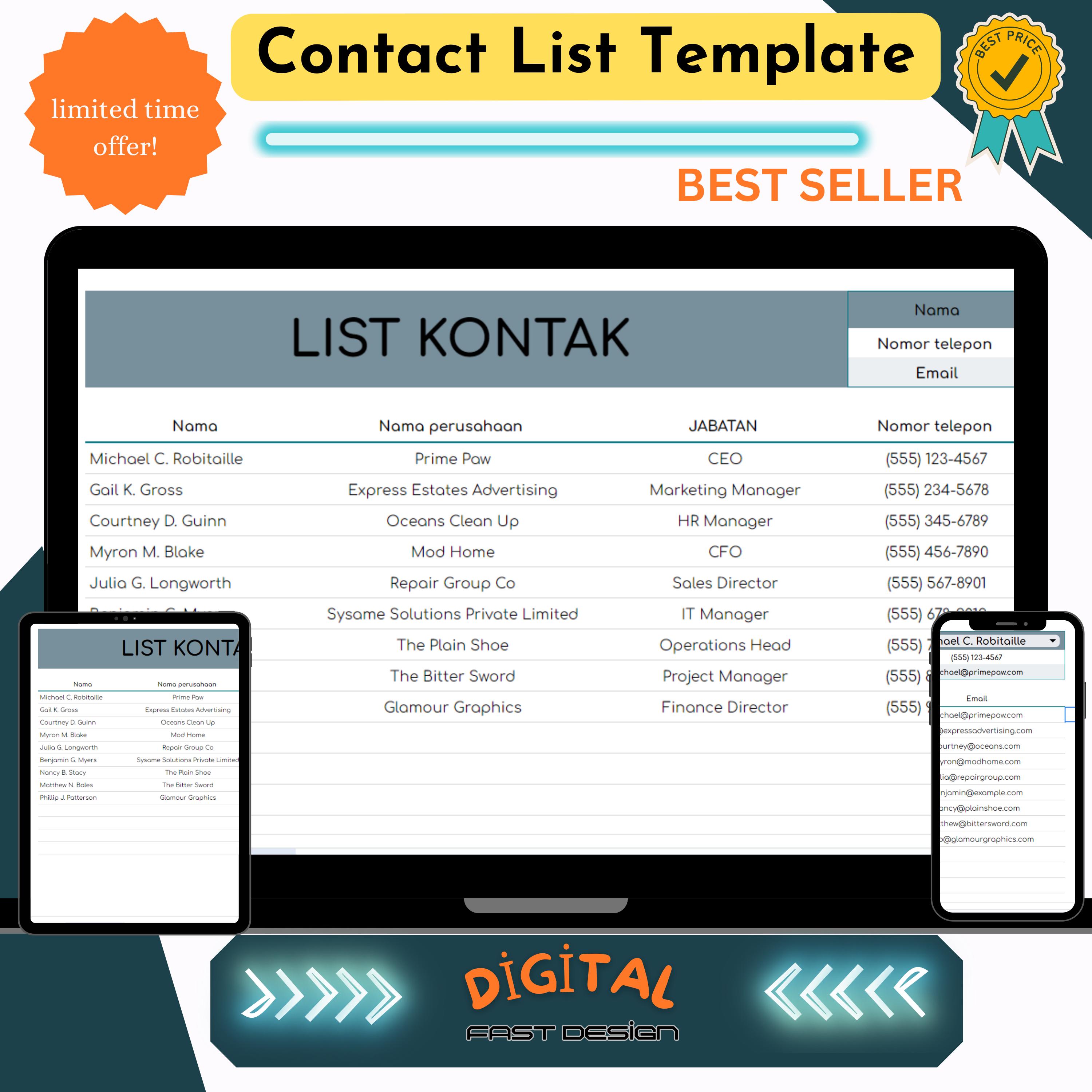 Contact List Template, Google Sheets Contact Manager for Small Business ...