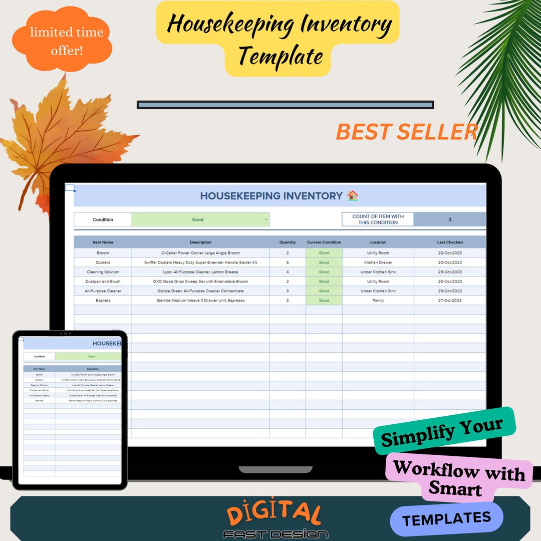 Housekeeping Inventory Template, Digital Download, Editable Google ...