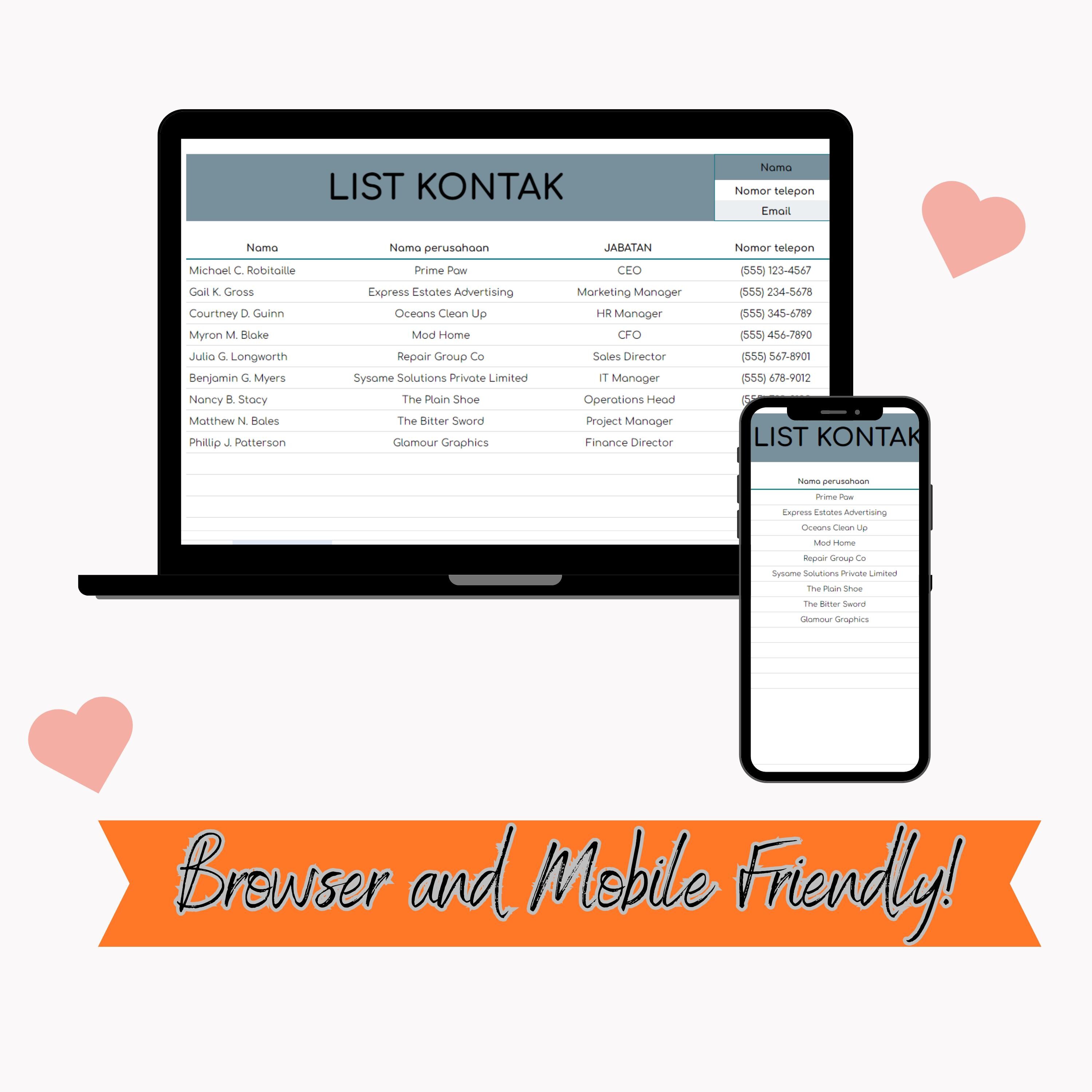 Contact List Template, Google Sheets Contact Manager for Small Business ...