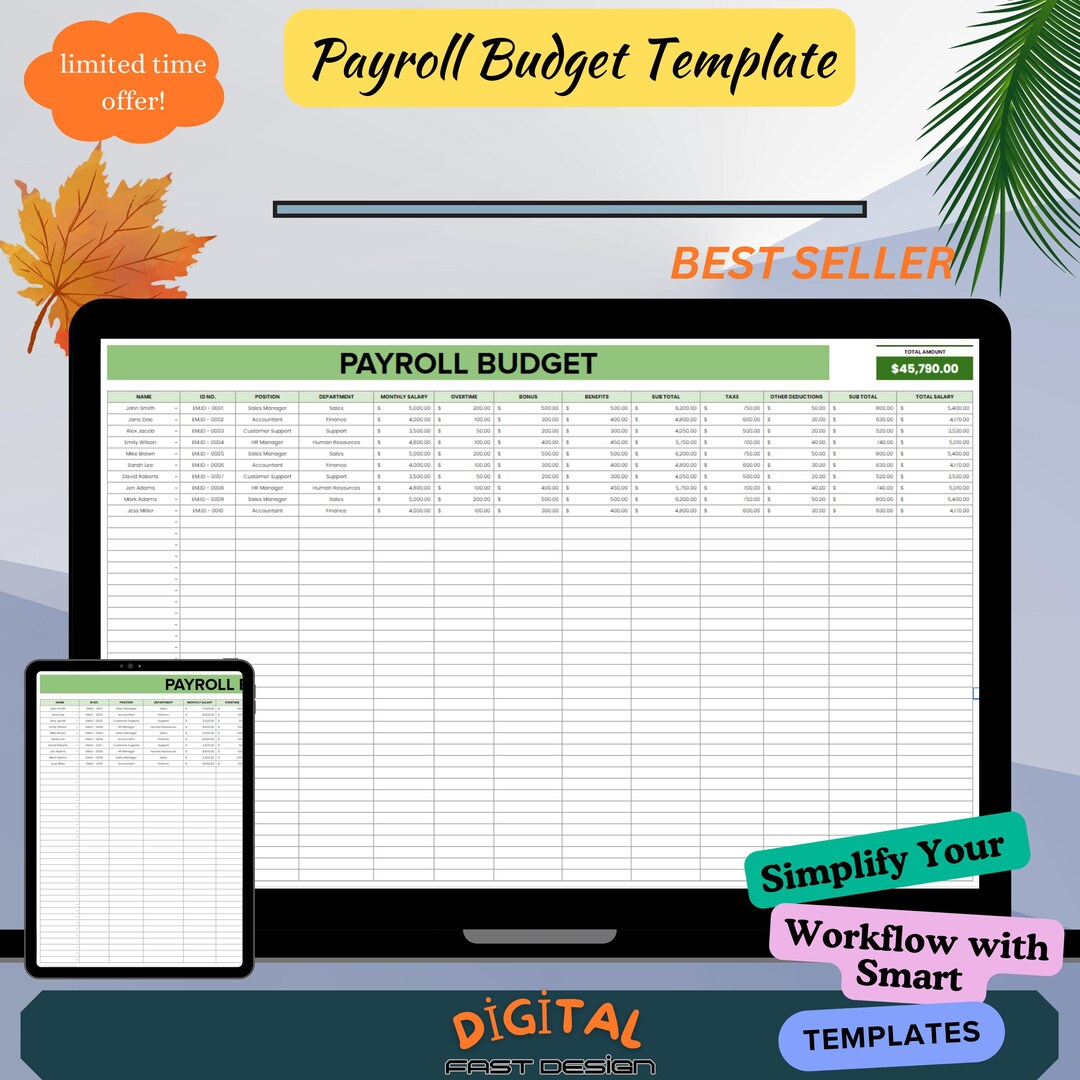 Payroll Budget Template, Editable Payroll Tracker, Digital Download ...