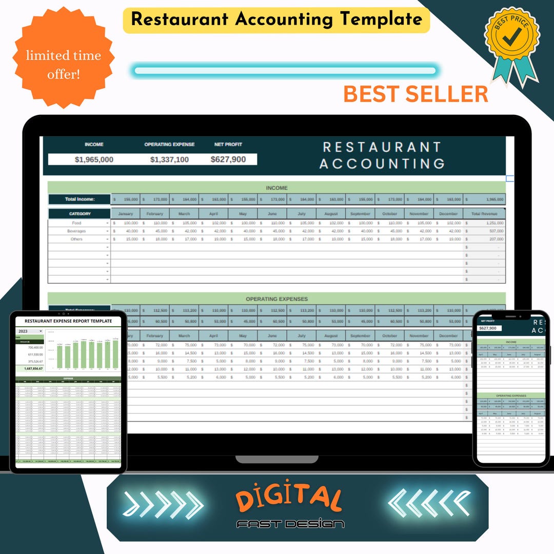 Restaurant Accounting Template, Google Sheets Financial Tracker for ...