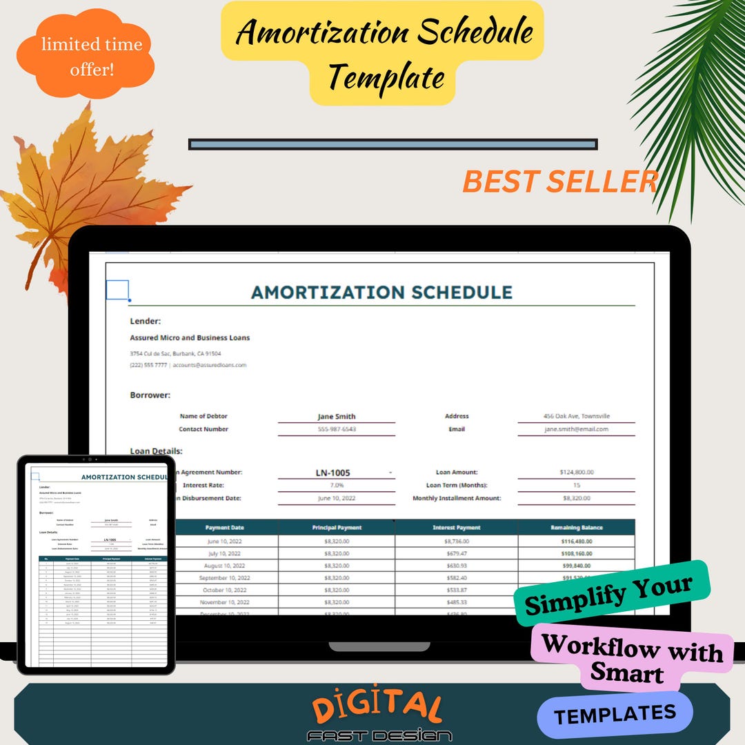 Amortization Schedule Template, Digital Download, Editable Google ...