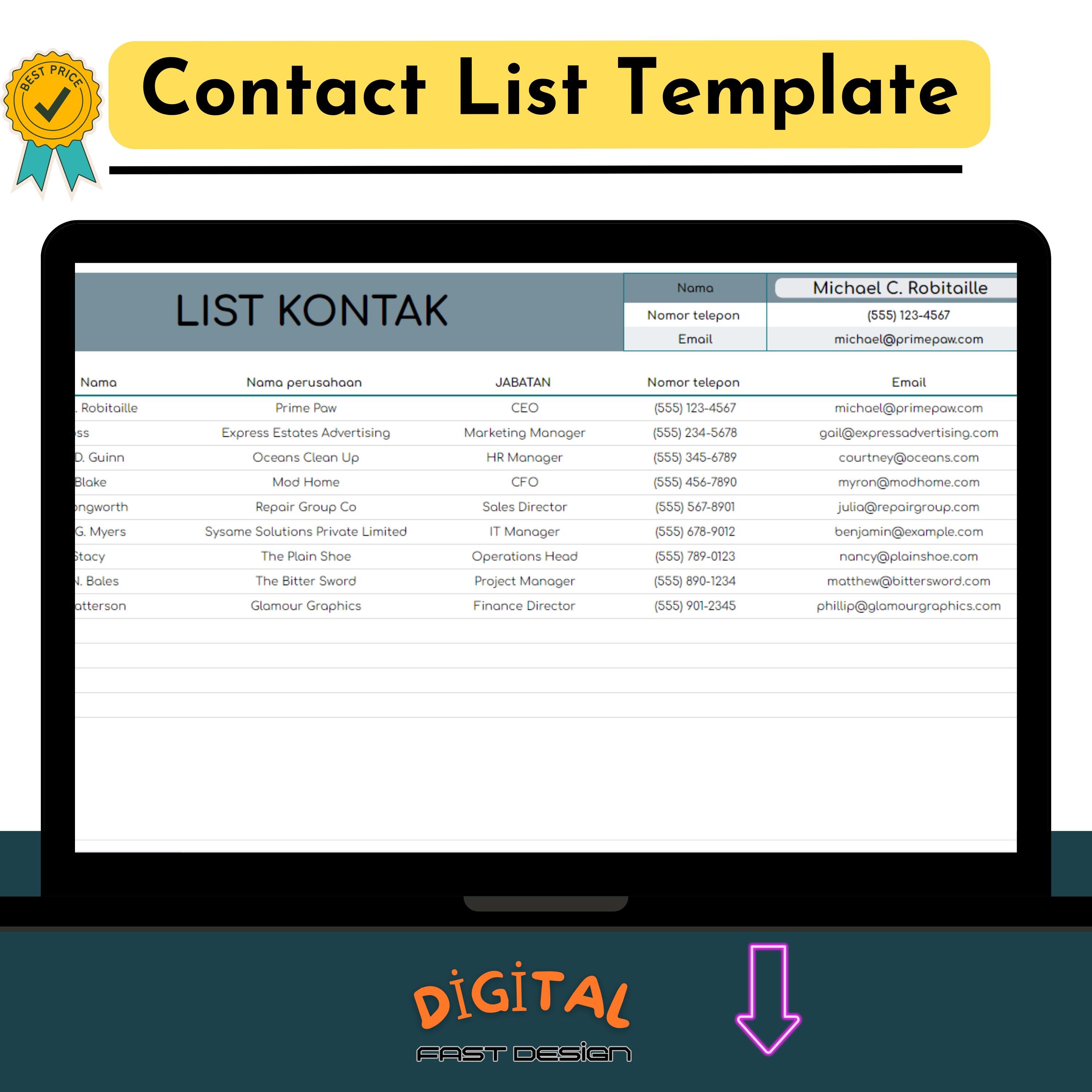 Contact List Template, Google Sheets Contact Manager for Small Business ...