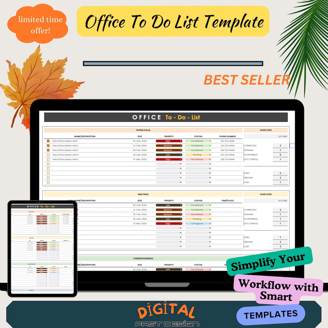 Office to Do List Template, Digital Download, Editable Task Manager ...