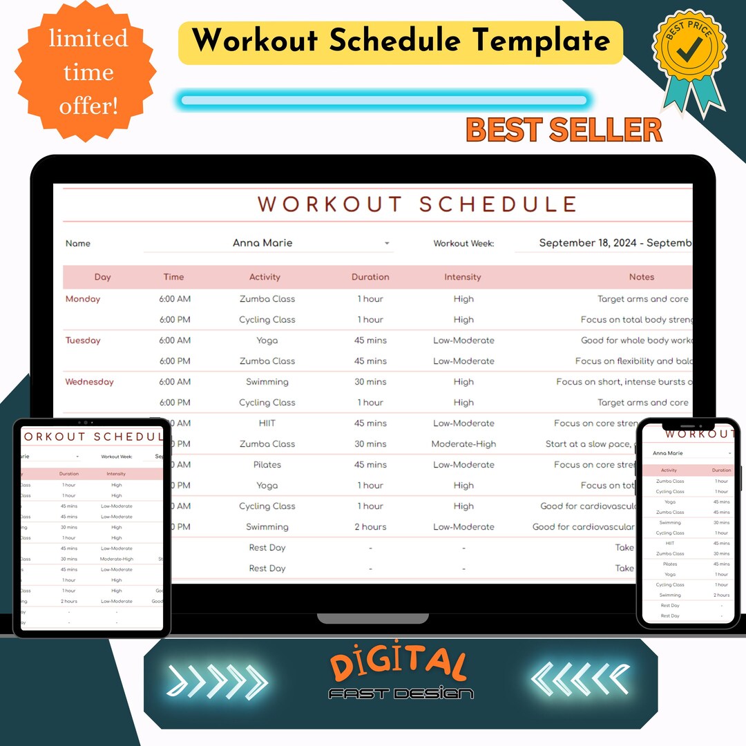 Workout Schedule Template, Google Sheets Fitnesstracker, Exercise ...