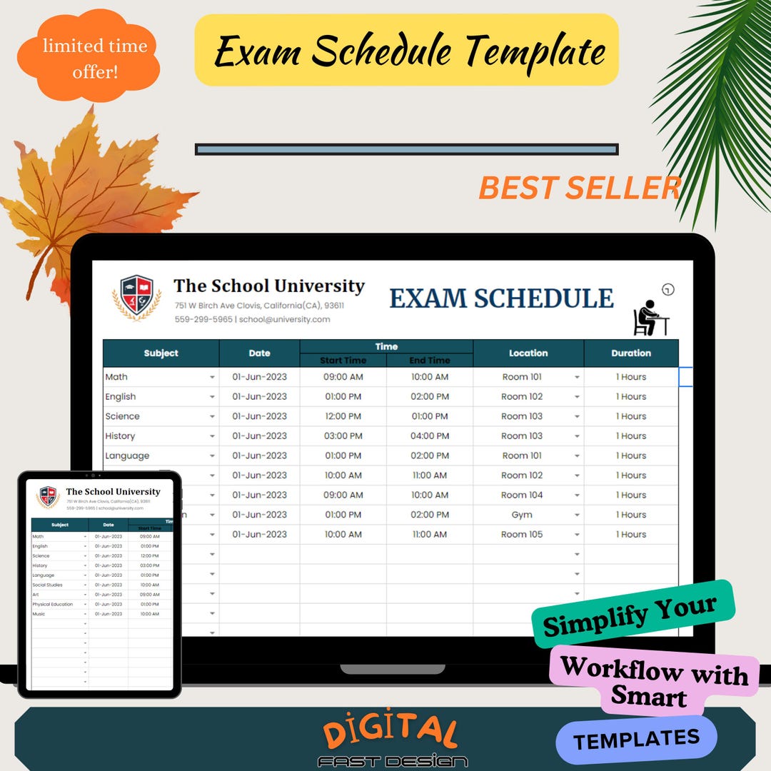 Exam Schedule Template, Digital Download, Editable Academic Planner ...