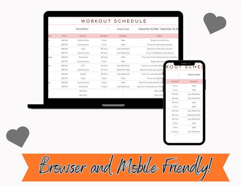 Workout Schedule Template, Google Sheets Fitnesstracker, Exercise ...