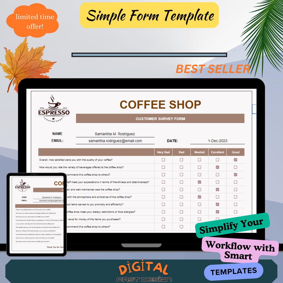 Simple Form Template, Editable Google Sheets, Digital Download, Easy to ...