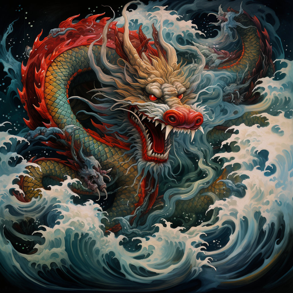 Japanese Dragon With Ocean Waves - Etsy