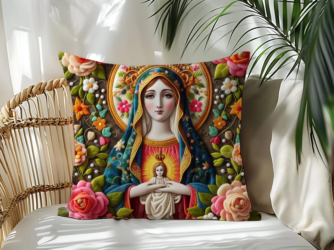 Virgin Mary Pillow Cover, Catholic Marian Gift, Elegant Religious ...