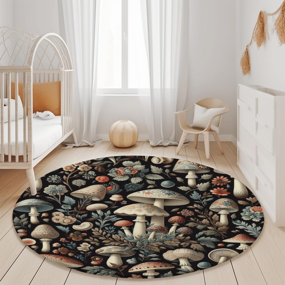 William Morris Style Mushroom Gothic Rug, Woodland Flower Rug, Animal ...