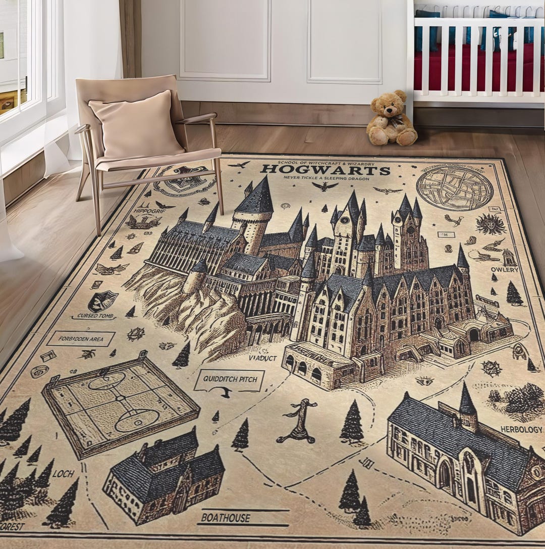 Wizarding School Rug Fantasy Map Design Rug, Pottery Fans Rug ...