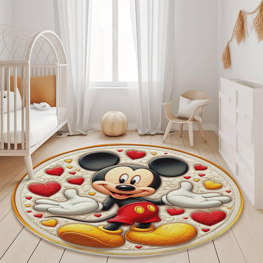 Disney Mickey Mouse Red and Gold Nursery Rug With Heart Design Cozy ...