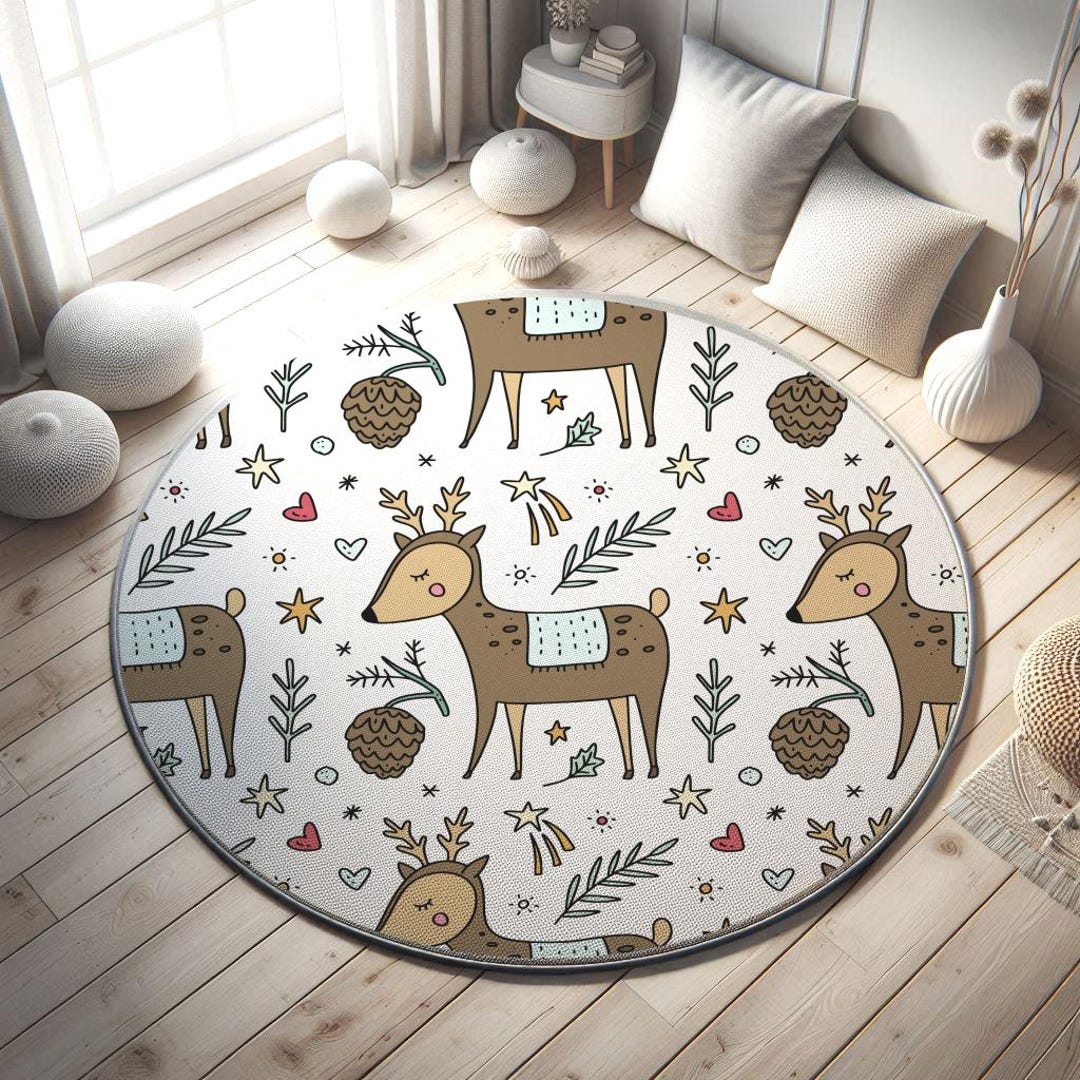 Kids Christmas Rug, Reindeer Rug, Festive Holiday Decor, Cute Reindeer ...