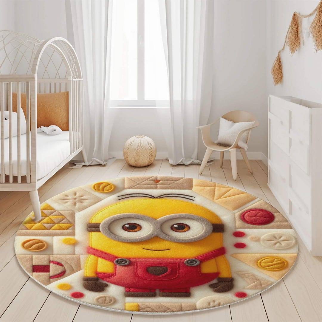 Cartoon Character Round Nursery Rug, Kids Rug, Playroom Rug, Playful ...