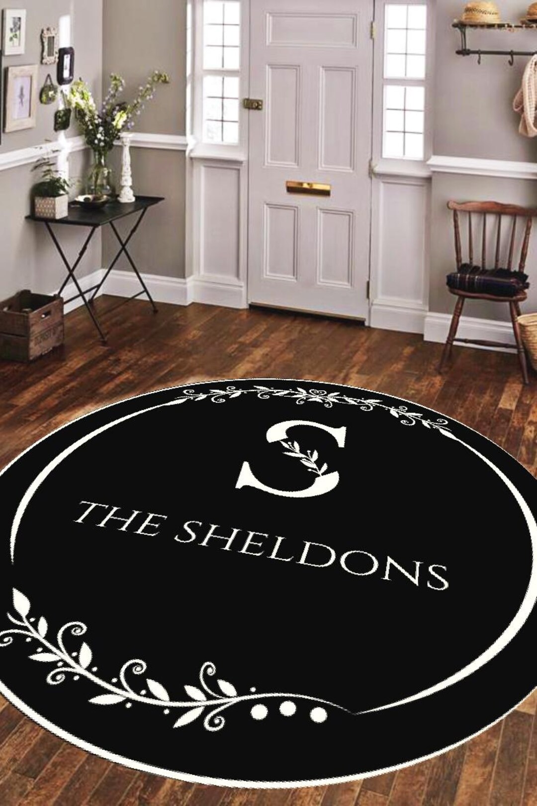 Custom Round Entry Rug With Personalized Name Text, Family Name Entry ...