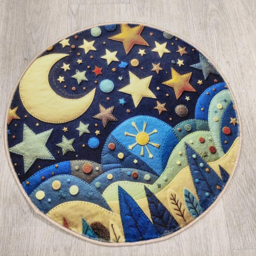 Whimsical Rug Celestial Night Sky Area Rug Moon and Stars Kids Room Rug ...