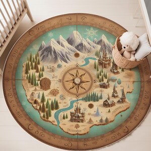 Disney Princess Rug Forest Map Round Rug Fairytale Nursery Rug Kids ...