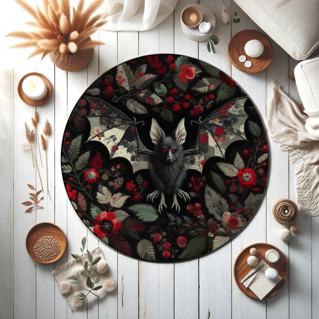 Gothic Bat Round Rug, Dark Academia Rug, Goth Bat Rug, Gothic Gift Room ...