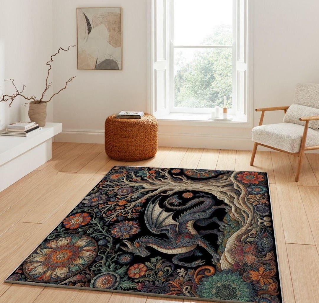 Dark Dragon Rug Gothic Fairycore Rug Dark Academia Decor Magical Design ...