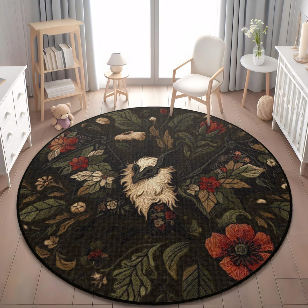 Gothic Bat Botanical Rug, Dark Fairycore Rug, Halloween Rug, Old World ...
