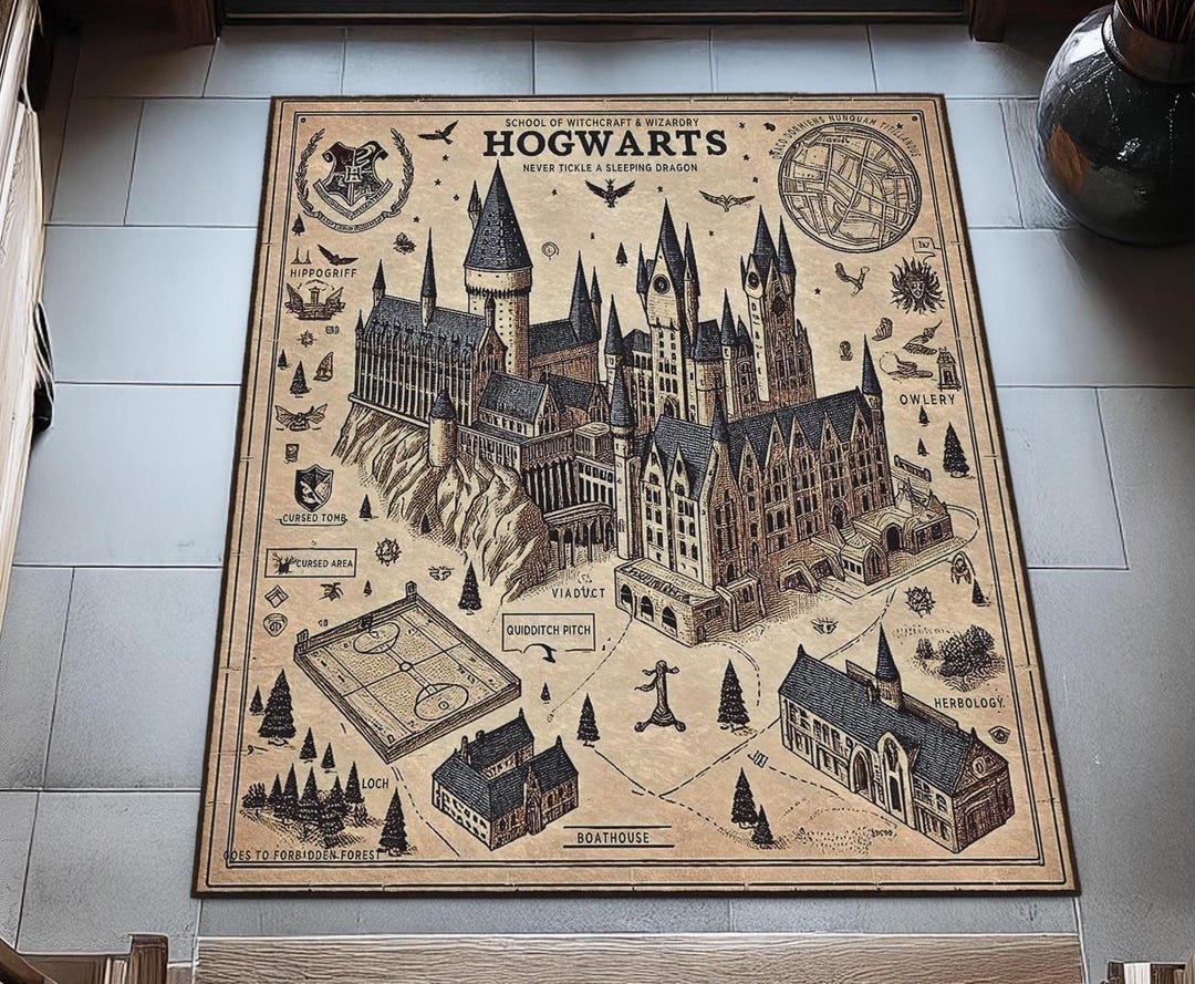 Wizarding School Rug - Fantasy Map Design Rug, Pottery Fans Rug ...