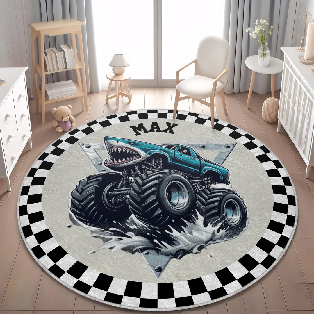 Custom Monster Truck Rug Personalized Truck Play Mat, Toddler Boy Rugs ...