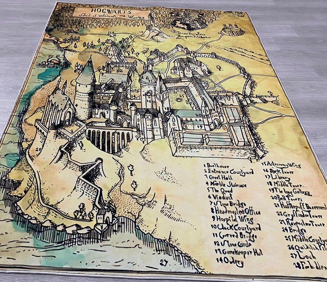 Wizarding School Map Rug Magical Castle Carpet for Teens Enchanted ...