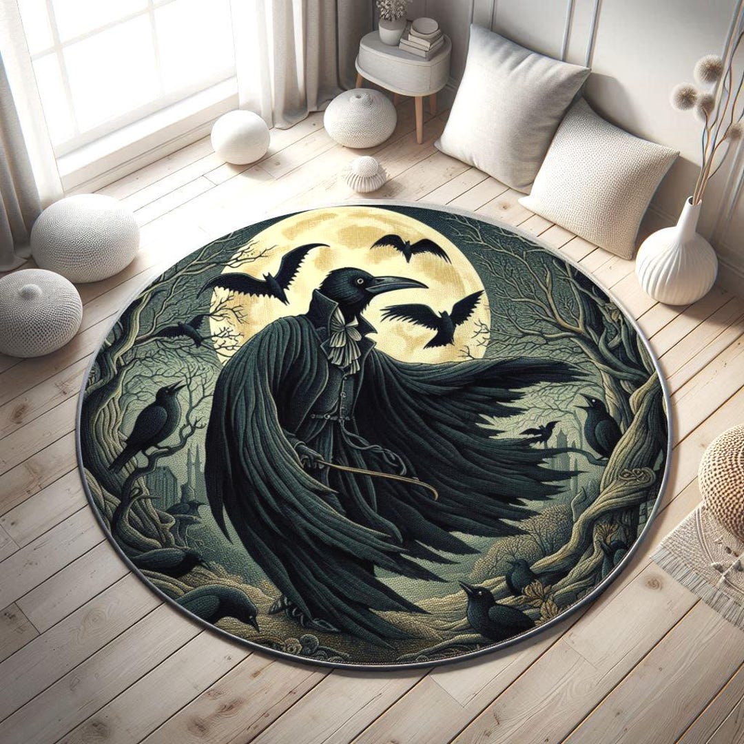 Gothic Crow Pattern Rug, Round Gothic Rug,gothic Area Rug, Black Gothic ...