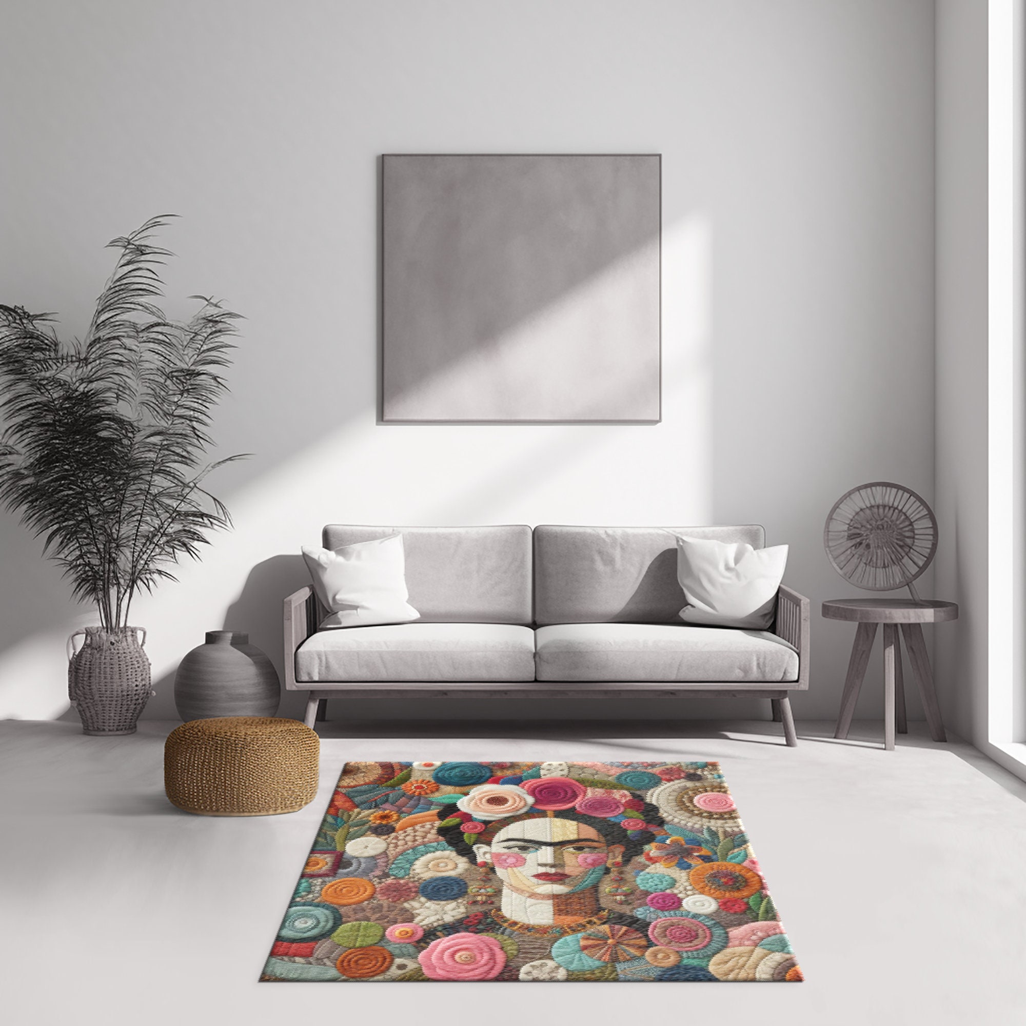 Frida Kahlo Rug, Portrait Frida Kahlo Decor Rug, Boho Home Decor Floor ...