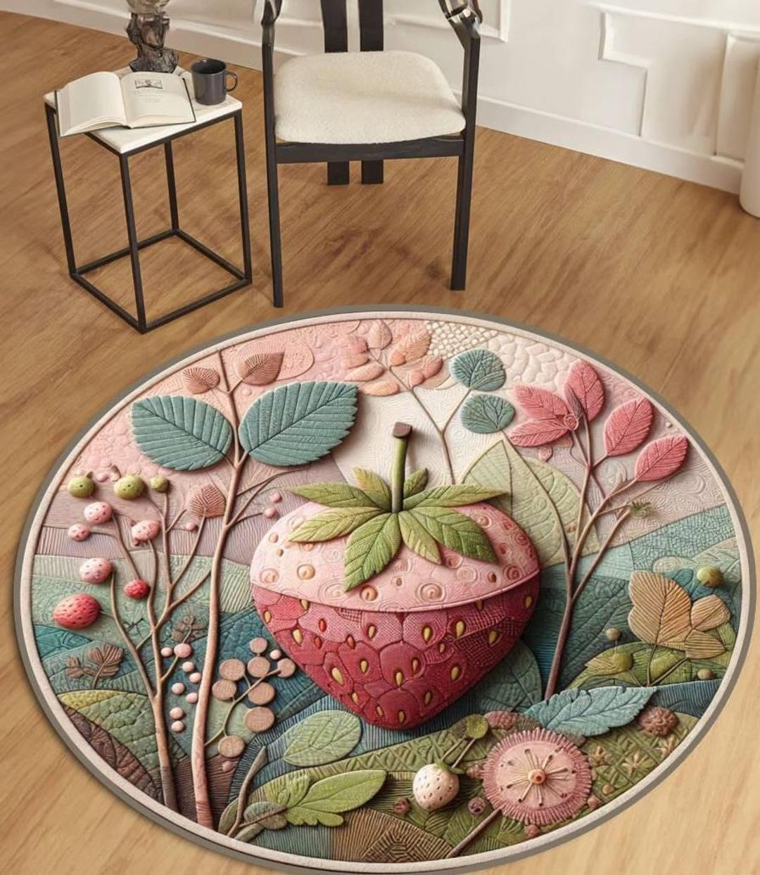 William Morris Style Strawberry Rug Pastel Colors Rug Glamorous ...